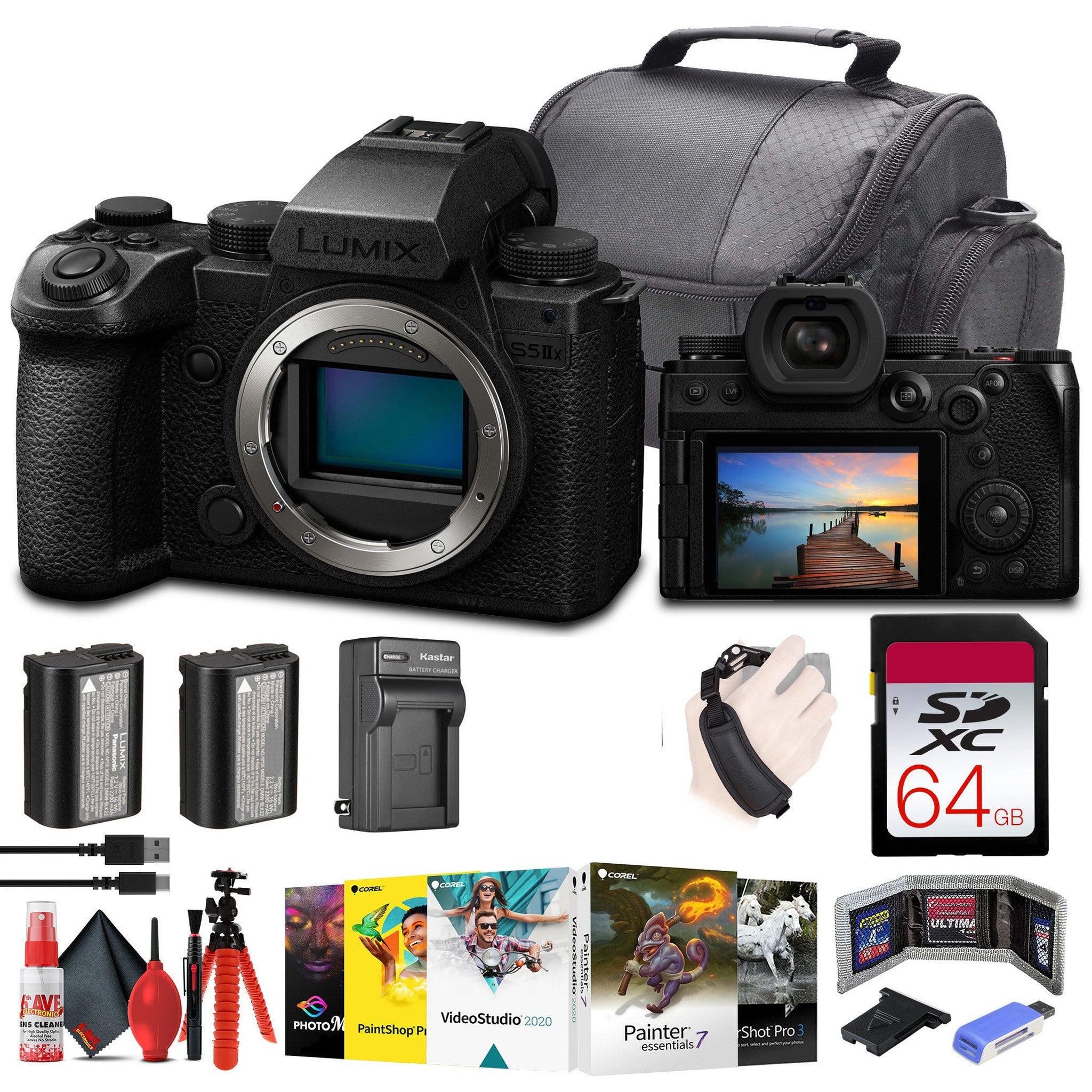 Panasonic Lumix S5 IIX Mirrorless Camera + 64GB Memory Card + Corel Ph ...