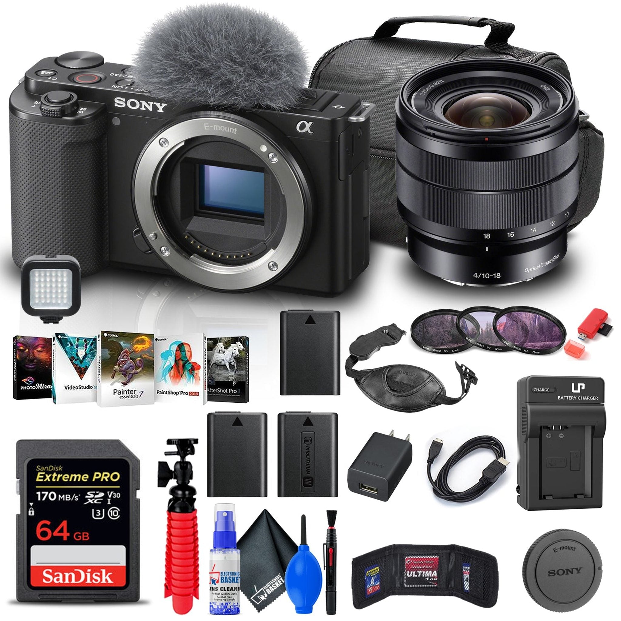 Sony ZV-E10 Mirrorless Camera with 16-50mm Lens + 64GB Card + Filter ...
